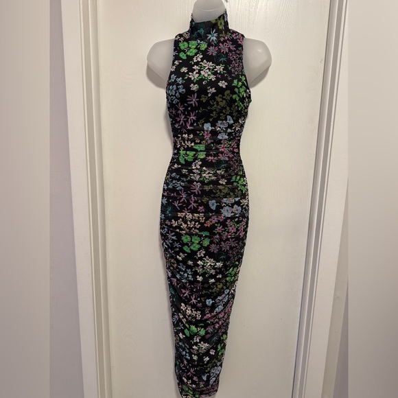 AFRM | Dresses | Afrm Multicolor Floral Mesh Ruched Body Con Sleeveless ...